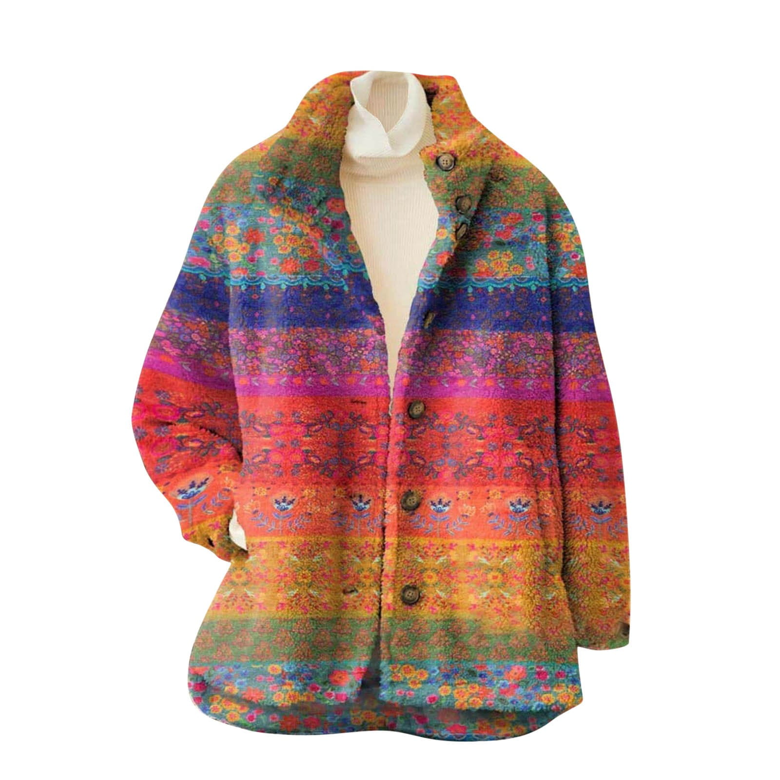 shqvo Fleece Jacket Women Winter Plush Jacket Retro Floral Prints ...