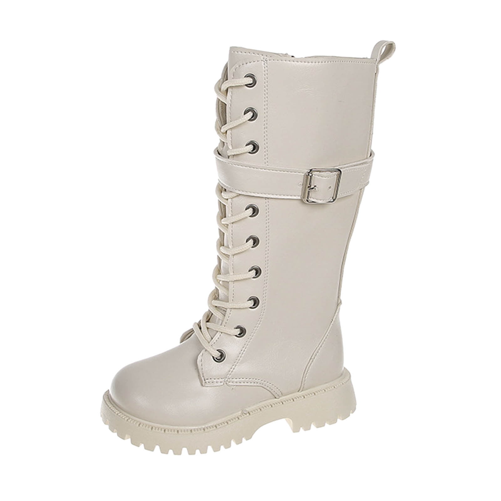 shqvo Girl's Knee High Riding Boots Lace Up Side Zipper Combat Boots ...