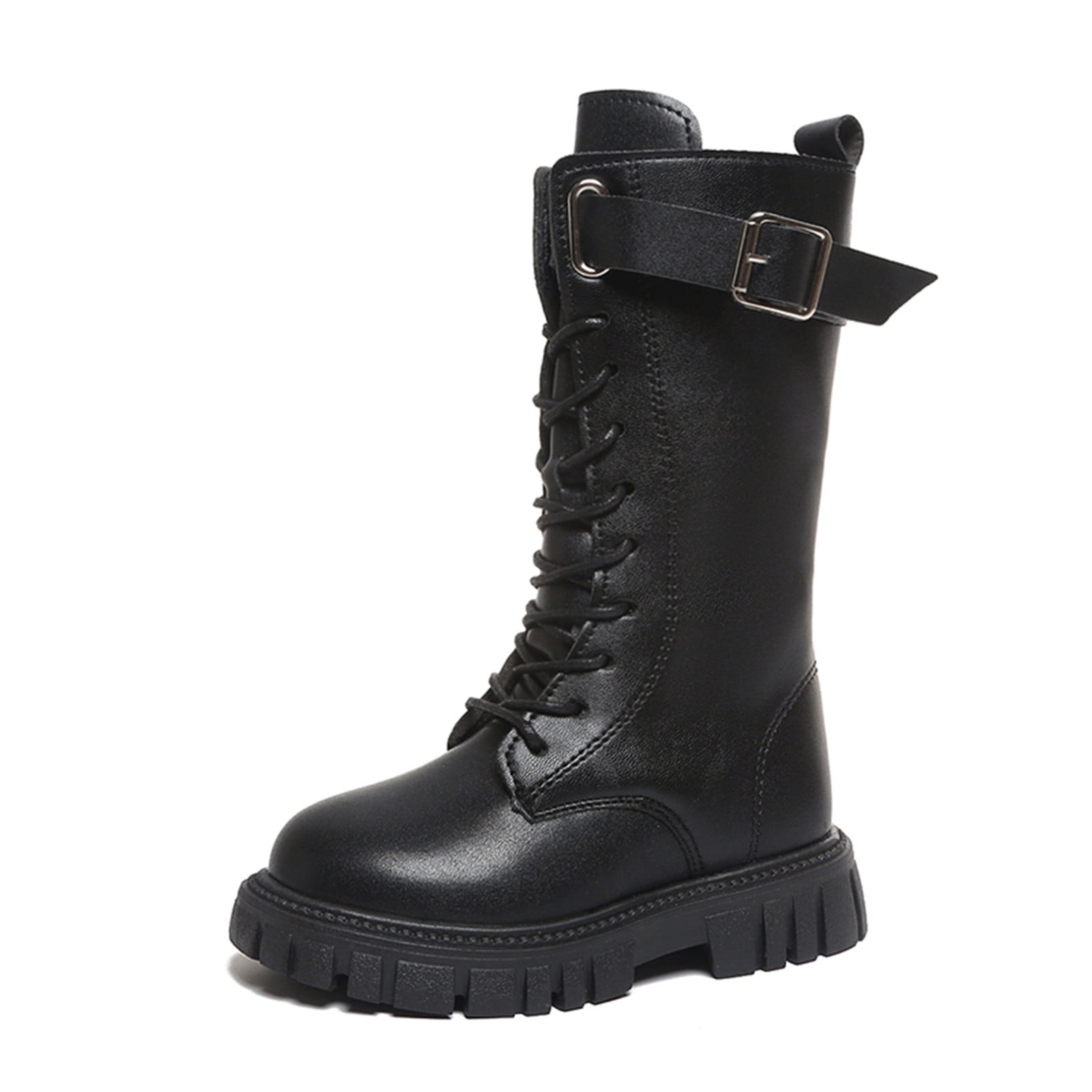 shqvo Girl's Knee High Riding Boots Lace Up Side Zipper Combat Boots ...