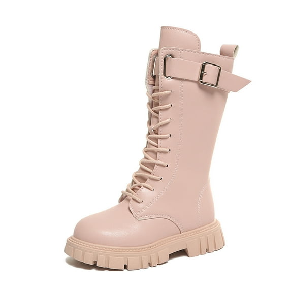 shqvo Girl's Knee High Riding Boots Lace Up Side Zipper Combat Boots ...