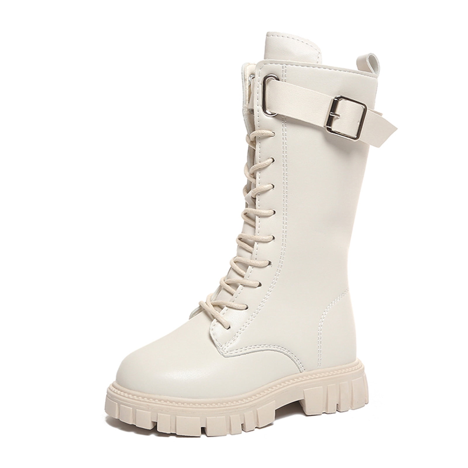 shqvo Girl's Knee High Riding Boots Lace Up Side Zipper Combat Boots ...