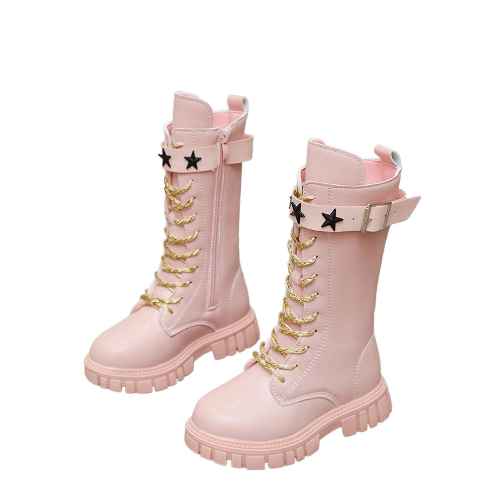 shqvo Girl's Knee High Riding Boots Lace Up Side Zipper Combat Boots ...