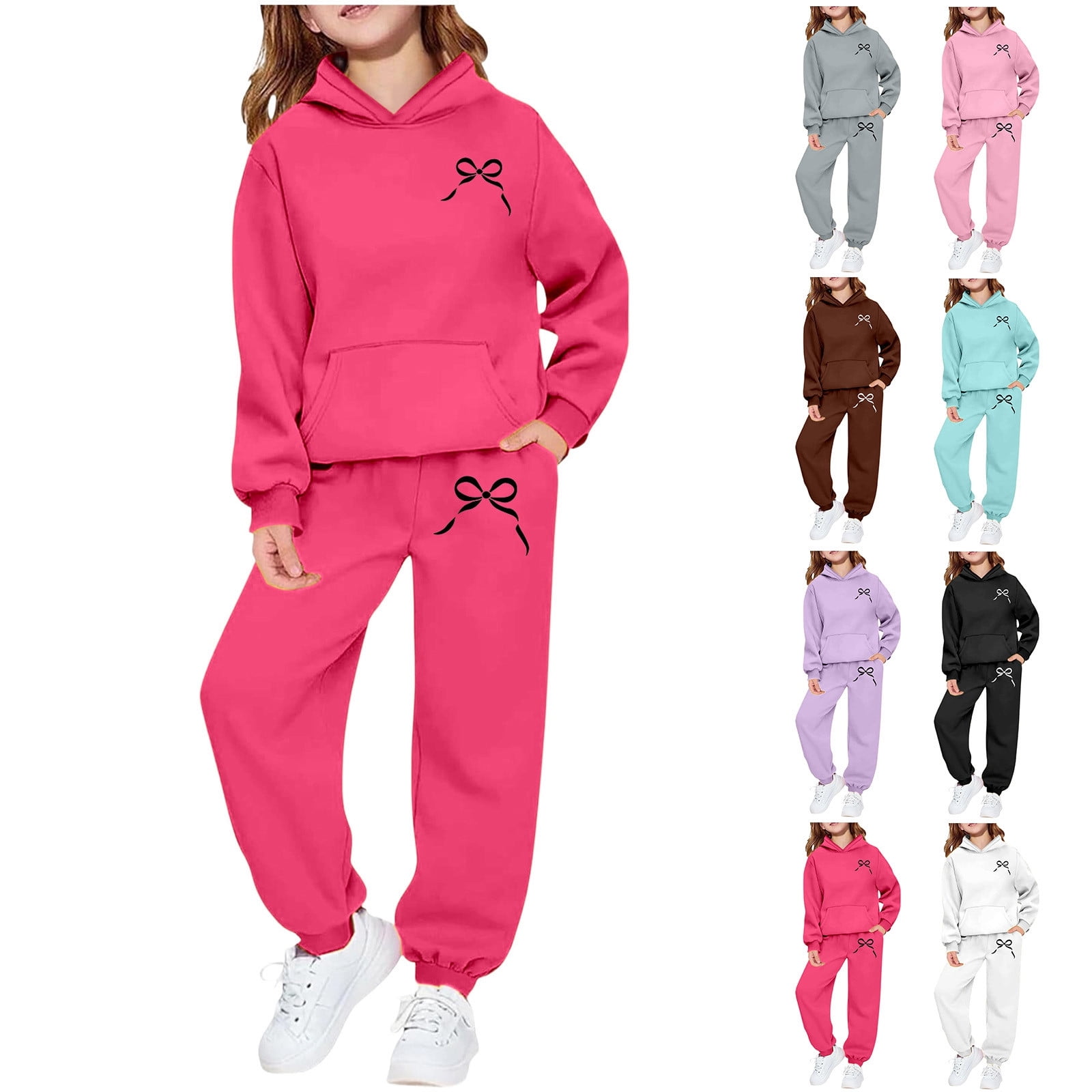 shqvo Girls Boys 2 Piece Tracksuit Athletic Sweatsuits Bow/Letter Print ...