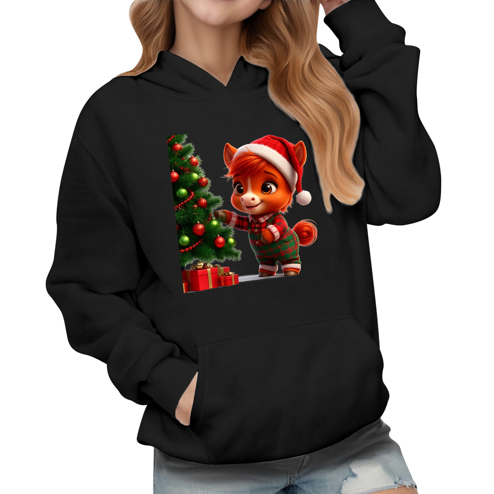 shqvo Girls Christmas Hoodie Festive Holiday Sweater with Unique Xmas ...