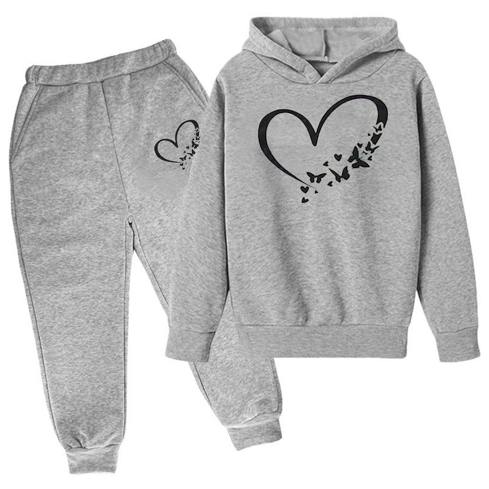shqvo Girls Hoodie and Sweatpants Set Heart Print 2 Piece Outfits for ...