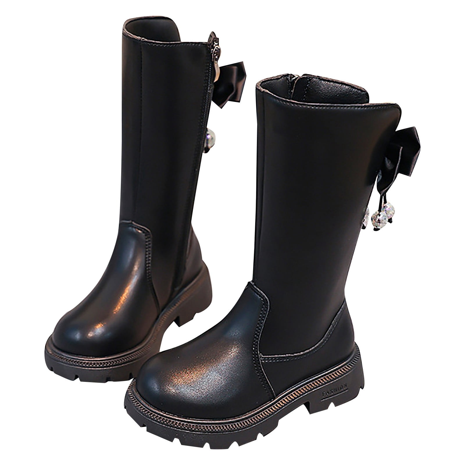 shqvo Girls Mid Calf Boots Leather Booties For Kids Winter Fashion ...