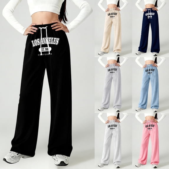 shqvo Girls' Pants Kids Letter Prints Straight Leg Sweatpants Elastic ...