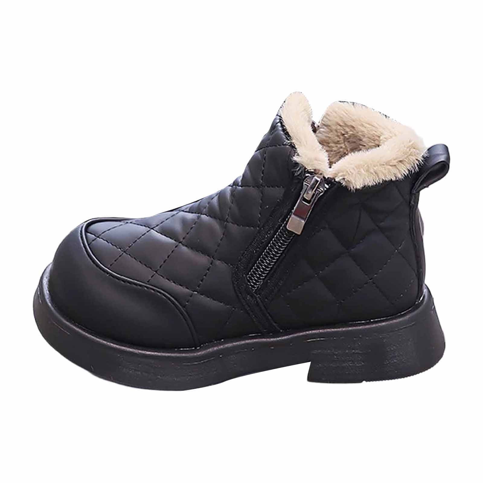 shqvo Kid's Flat Ankle Boots, Snow Boots for Kid Side Zipper Plush ...