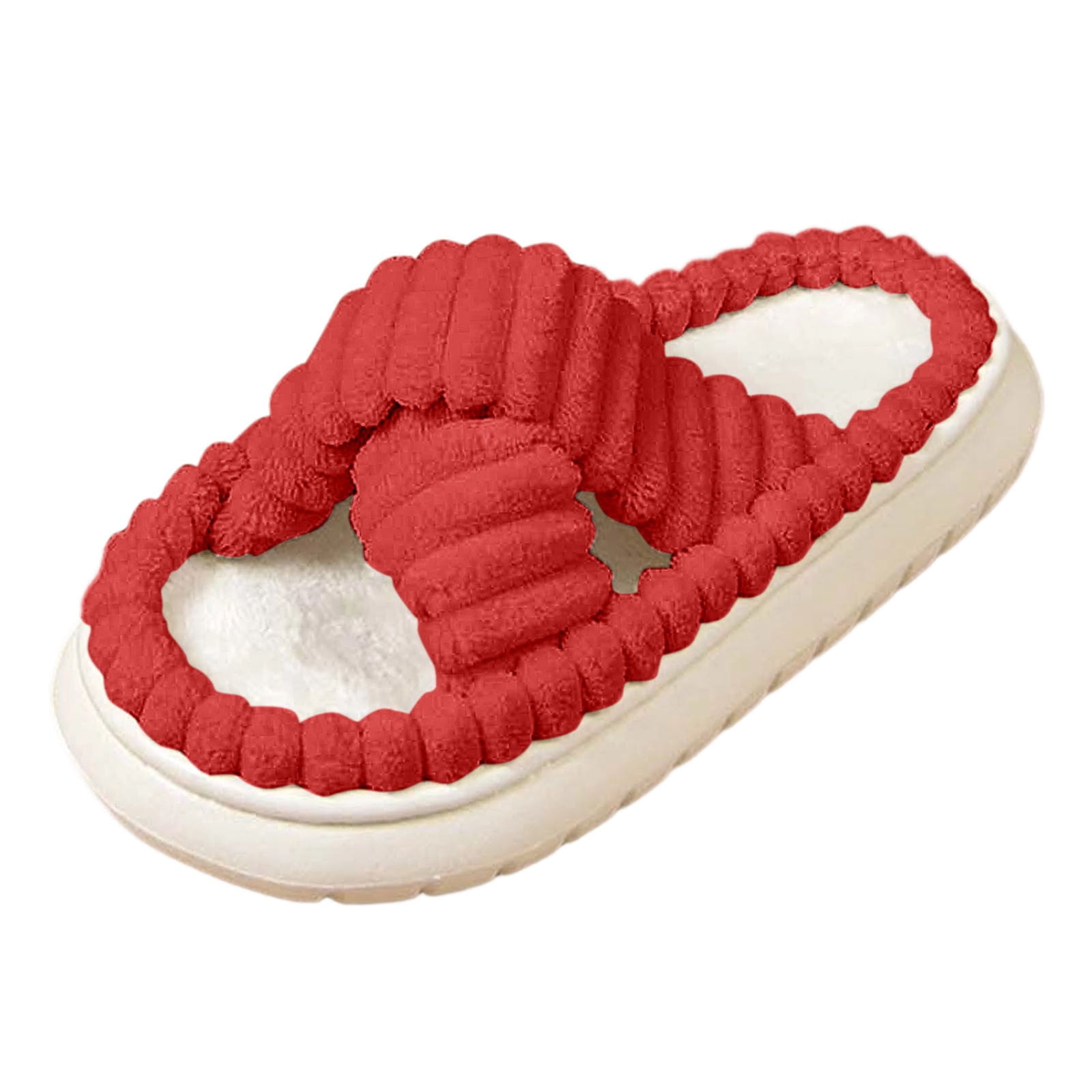 shqvo Slippers for Women Faux Fur Cross Band Strap Open Toe Bedroom ...