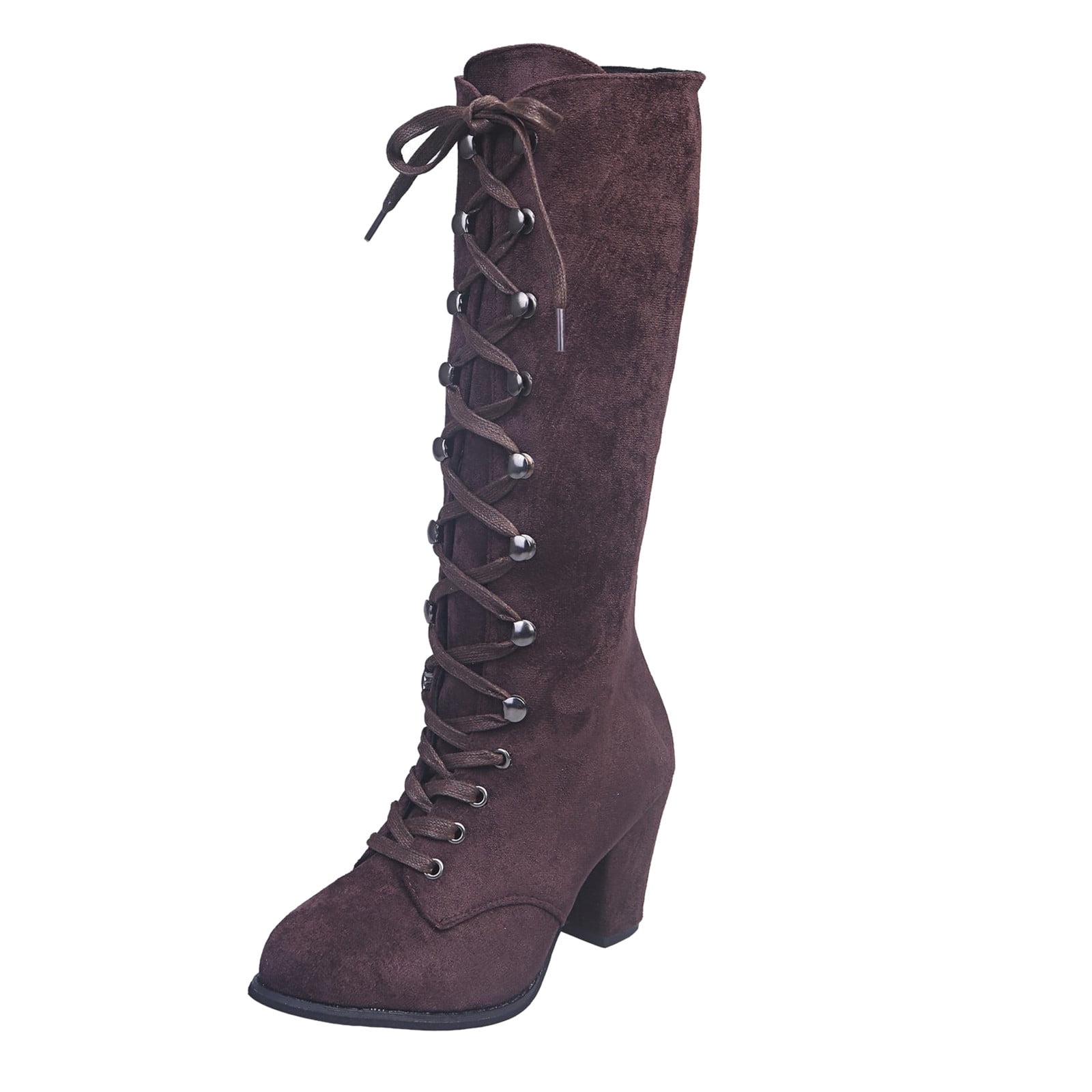 shqvo Victorian Boots for Women Chunky Heels Lace Up Mid Calf Boots ...
