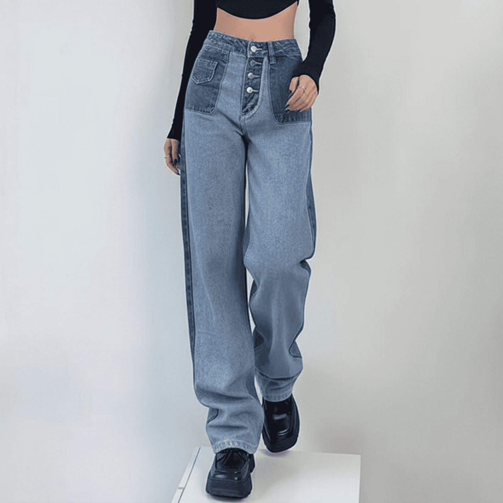 shqvo Wide Leg Jeans for Women Plus Size Baggy Jeans Color Blocked ...