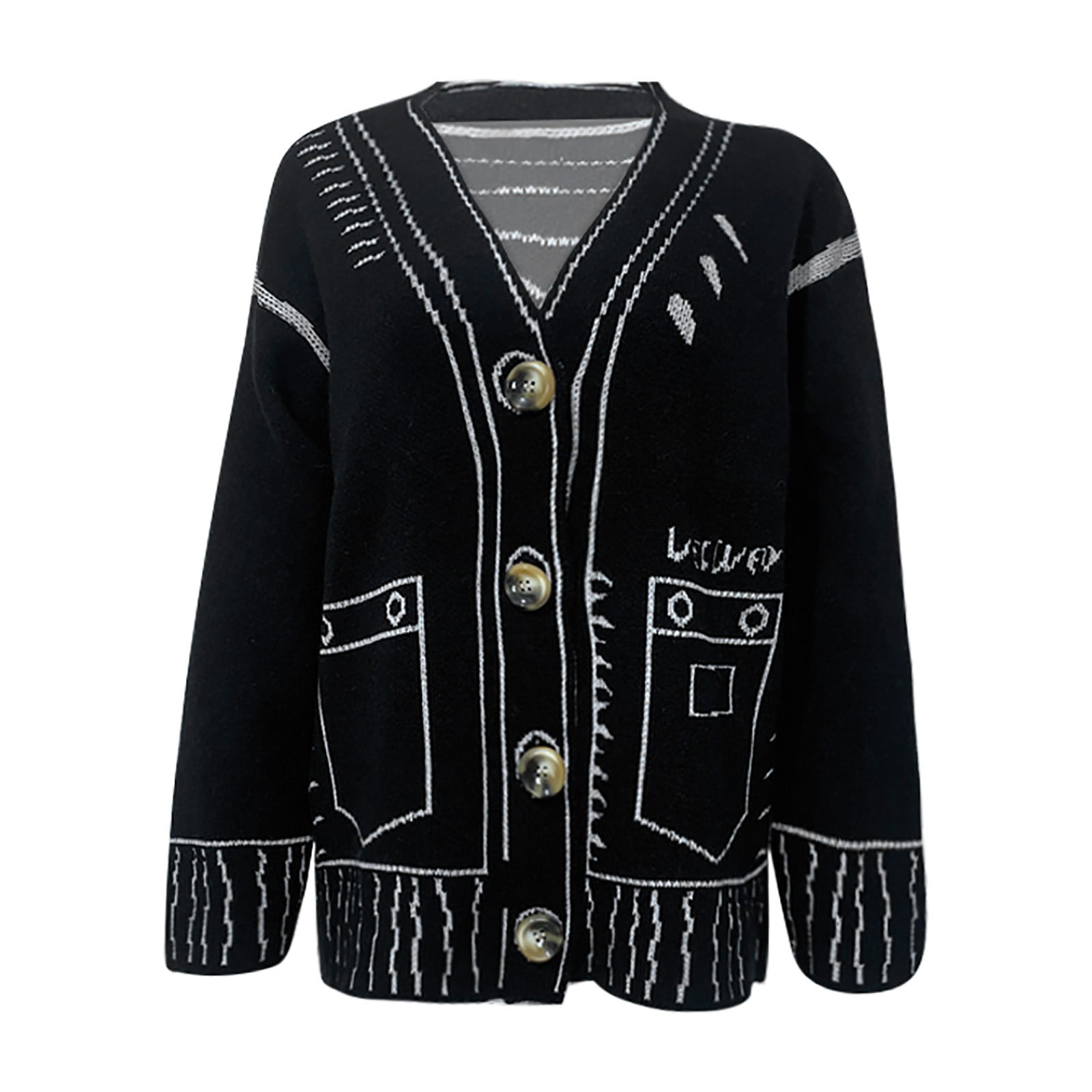 shqvo Women'S Cardigans Print Graffiti Unique Cardigan Sweater Y2K Fake ...