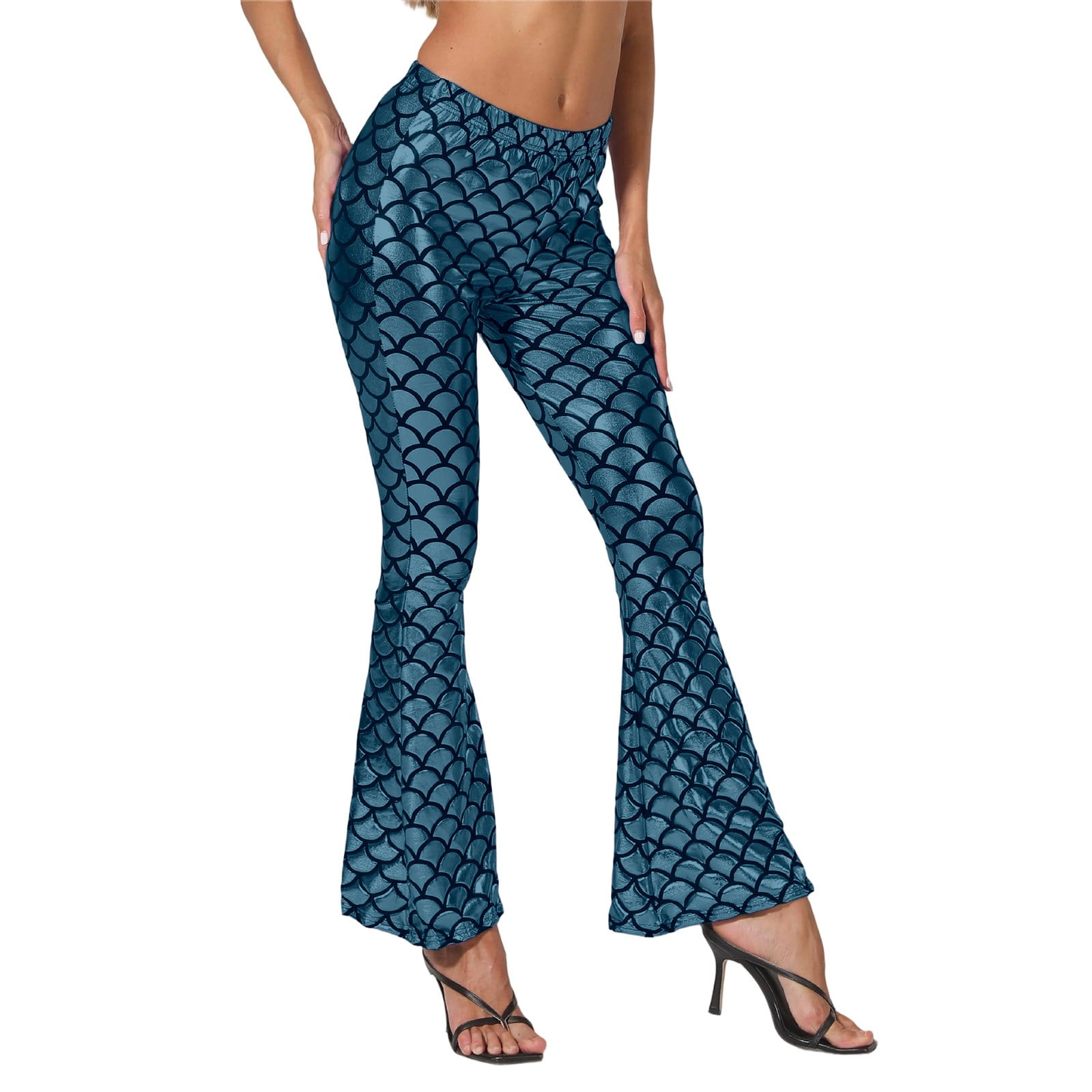 shqvo Women's Flare Fish Scales Leggings High Waisted Bell Bottom Yoga ...