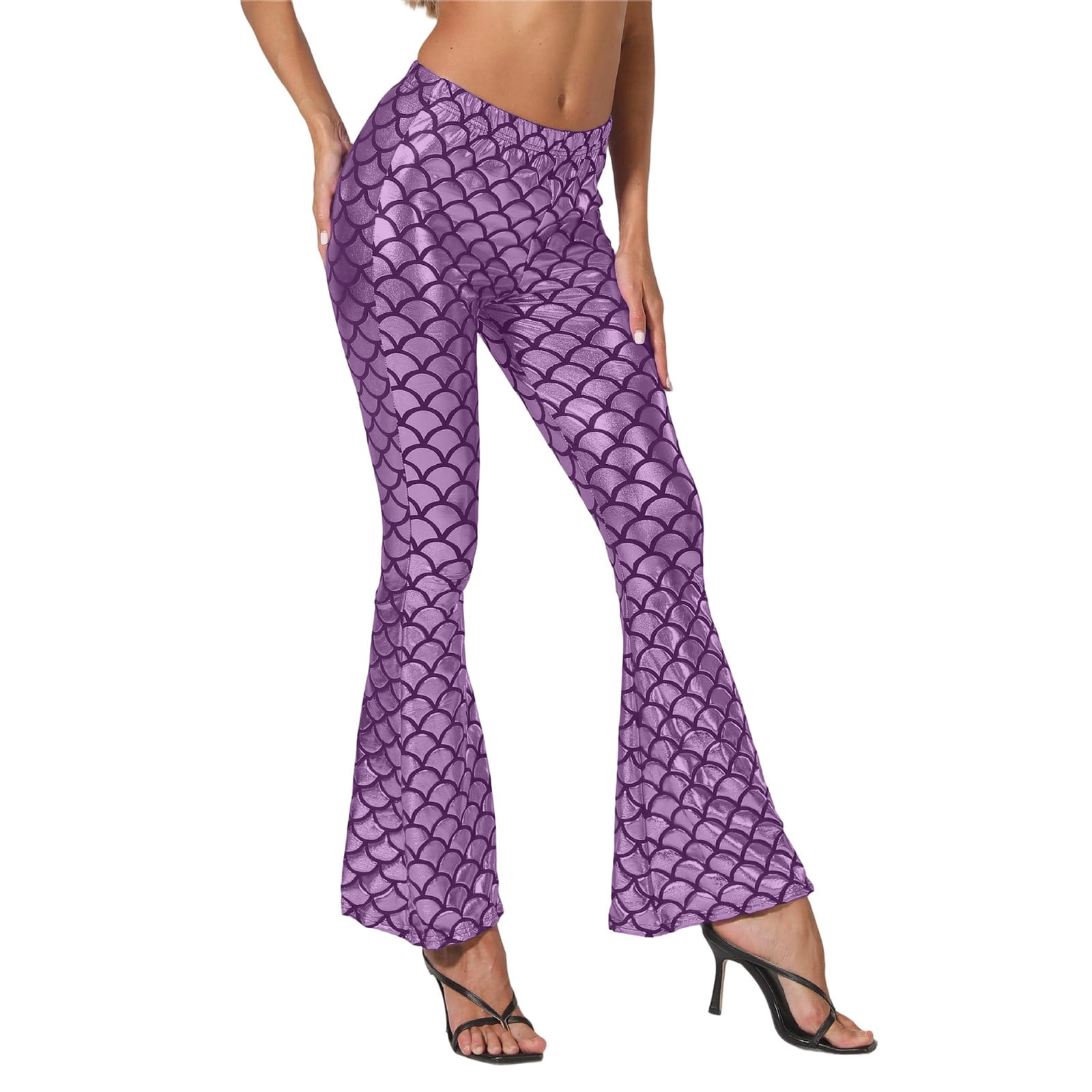 shqvo Women's Flare Fish Scales Leggings High Waisted Bell Bottom Yoga ...