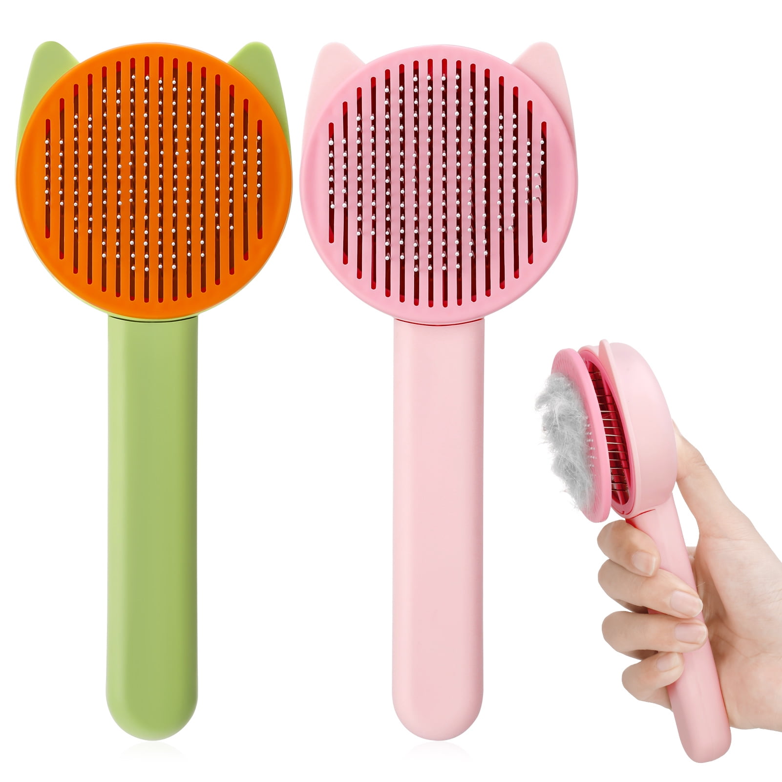 shuaien 2 Pcs Cat Brush with Release Button, Pet Brush, Self-Cleaning ...