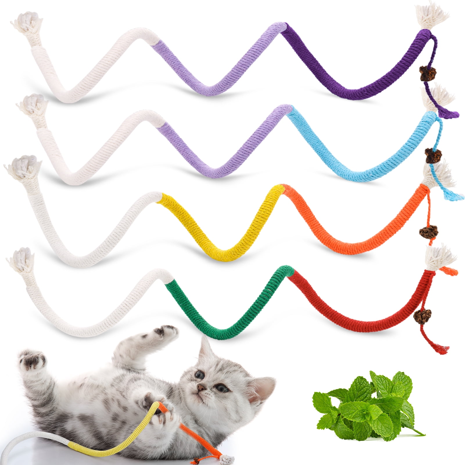 shuaien 4 Pack Rope Cat Toys for Indoor Cats, 27.56 Inches Kitty Chew ...
