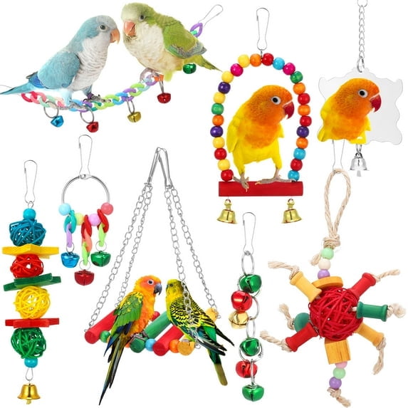 shuaien 8 PCS Bird Toys for Parakeets, Wood Parrots Toys, Budgie Toys ...