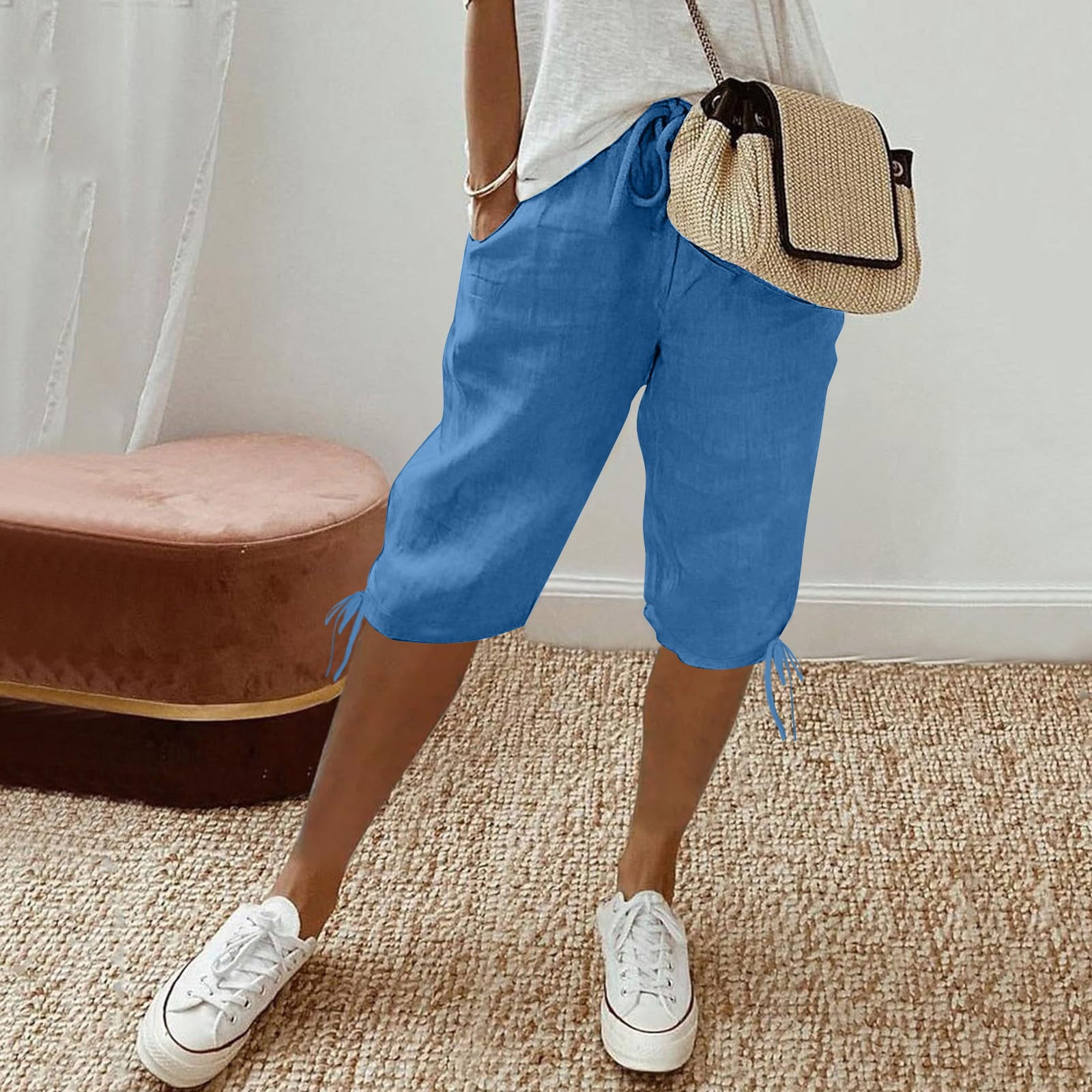 shucnskos Shorts for Women, Women's Knee Length Short Pants Ladies ...