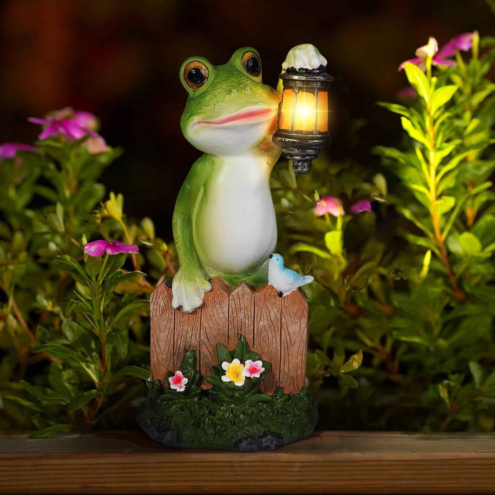 shumi Solar Garden Statue Frog Figurine - Garden Art with Solar Lights ...