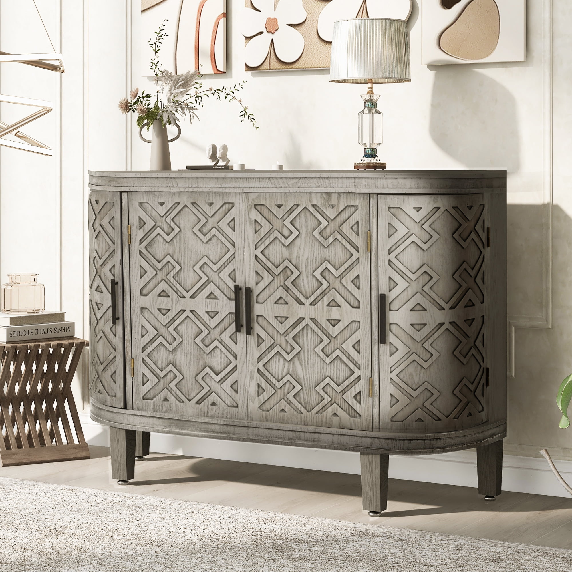 shunda K Accent Storage Cabinet Sideboard Wooden Cabinet with Antique ...