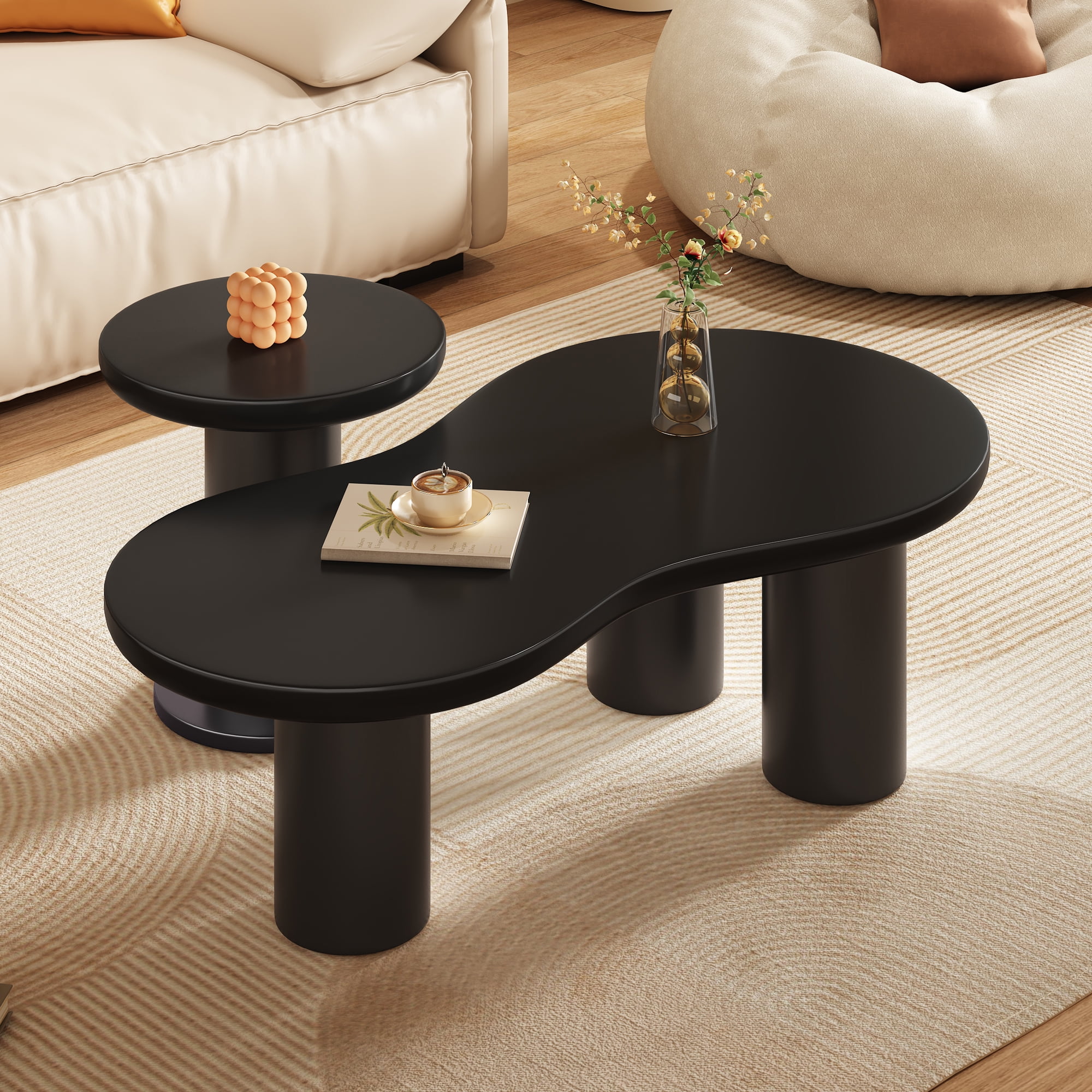 shunda K Nesting Coffee Table Set of 2, Cream Style Cloud Coffee Table ...