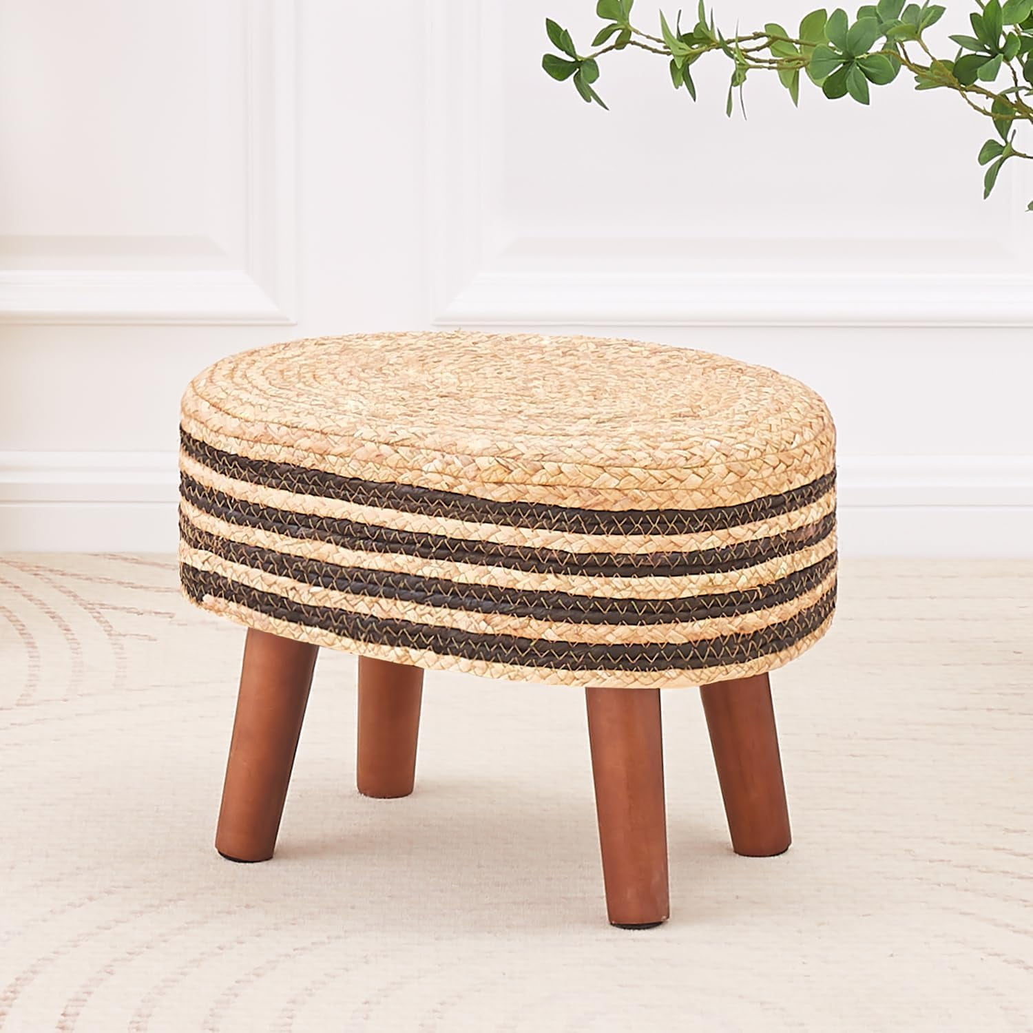 shuonoi LTKIF Round Ottoman Natural Seagrass Footstool Poufs Hand Weave ...