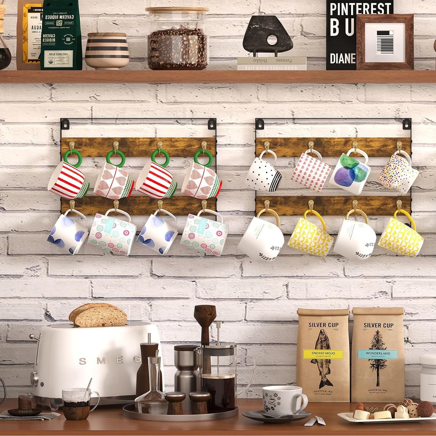 shuonoi Mug Racks for Wall Coffee Mug Holder Wall Mount Up to Hold 24 ...