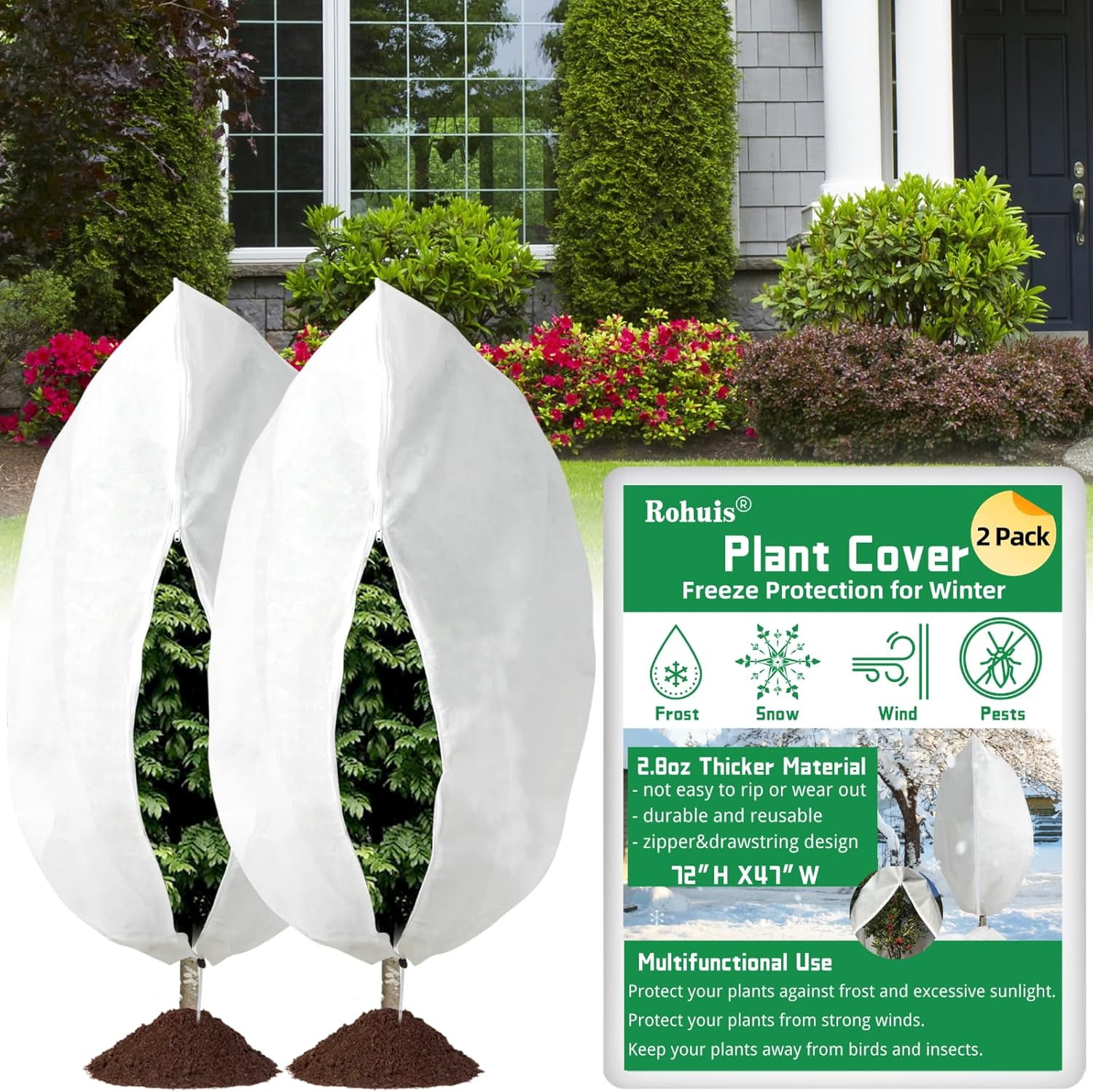 shuyun Plant Covers Freeze Protection, 2 Packs 72" H x47 W 2.8oz/yd² ...