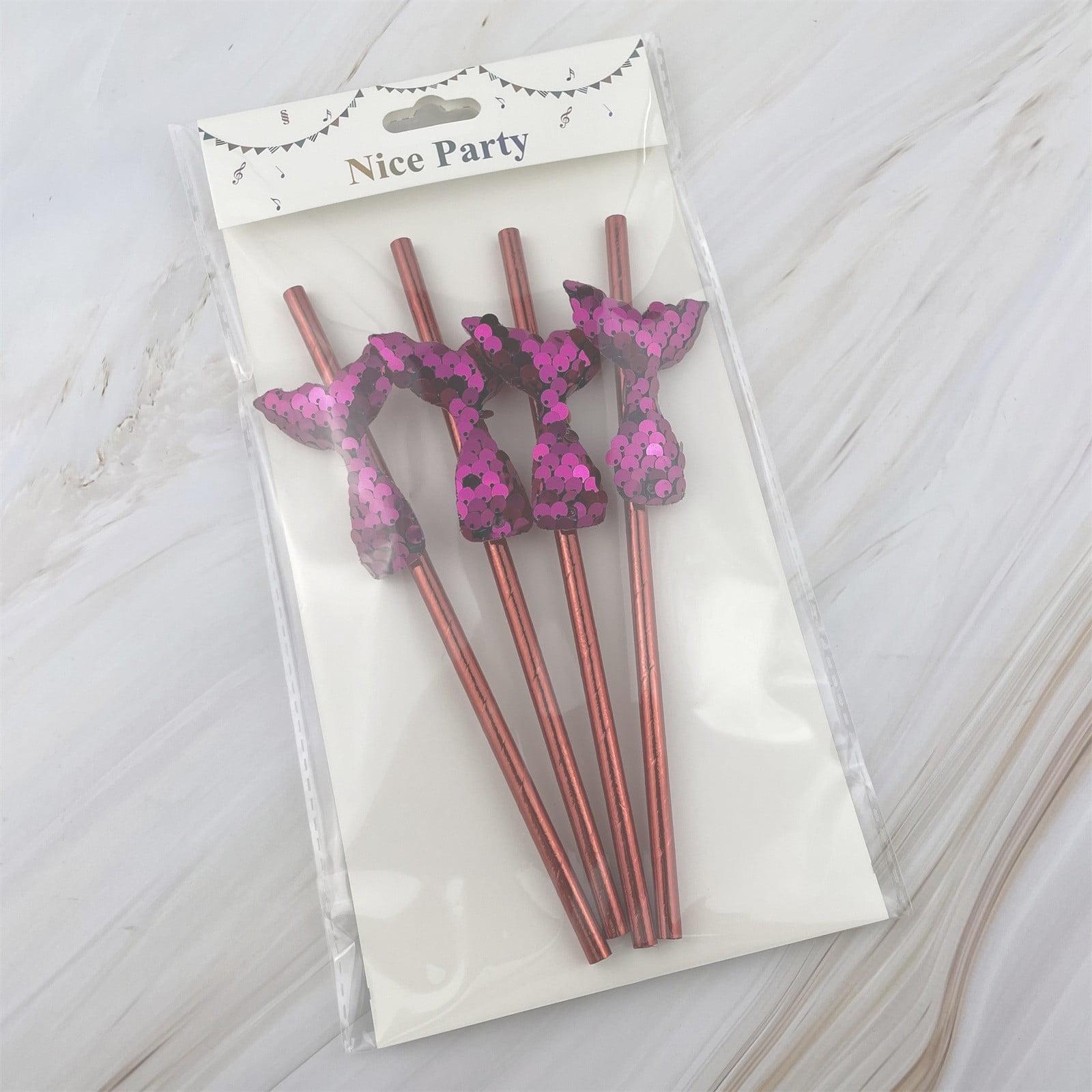 shyuyusa Aqua Blue Purple Metallic Silver Foil Scale Paper Straws, Kids ...