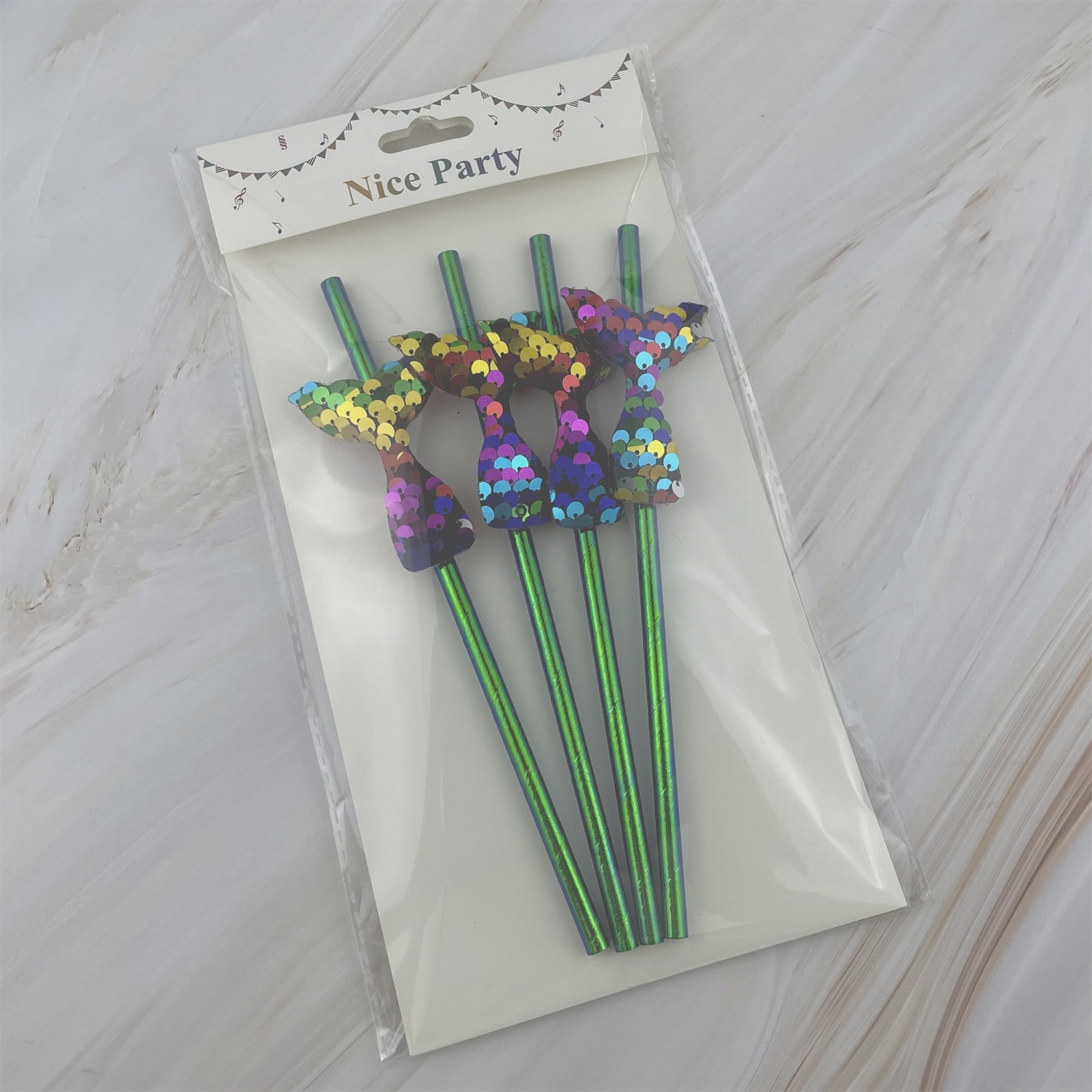 shyuyusa Aqua Blue Purple Metallic Silver Foil Scale Paper Straws, Kids ...