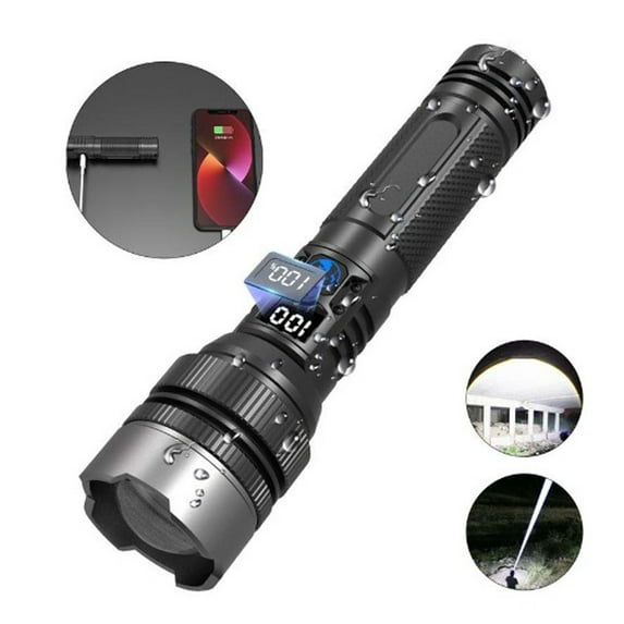 shyuyusa Digital Display Strong Flashlight, Rechargeable Long-Range ...