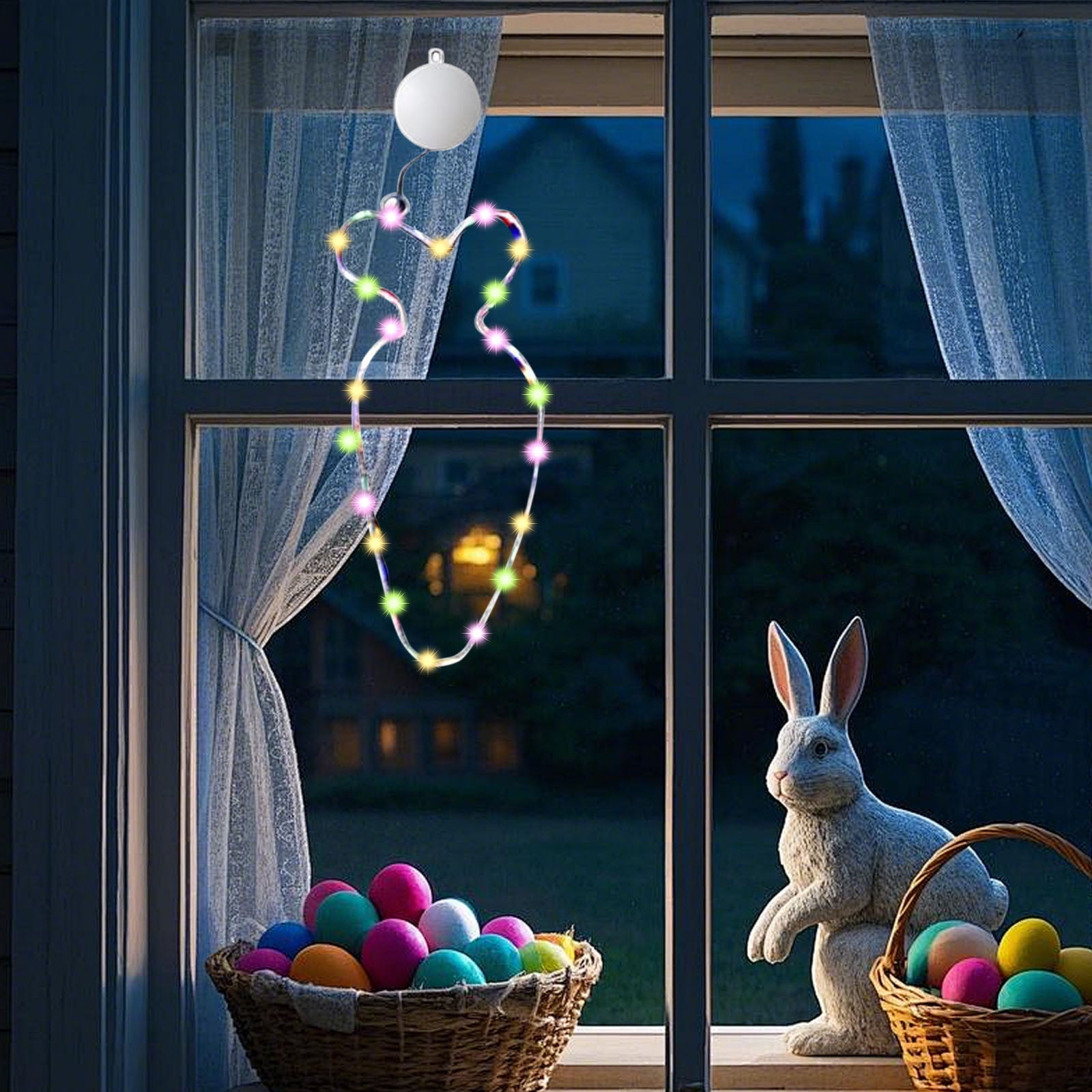shyuyusa Easter Bunny Eggs Window Lights, Easter Lights Battery ...