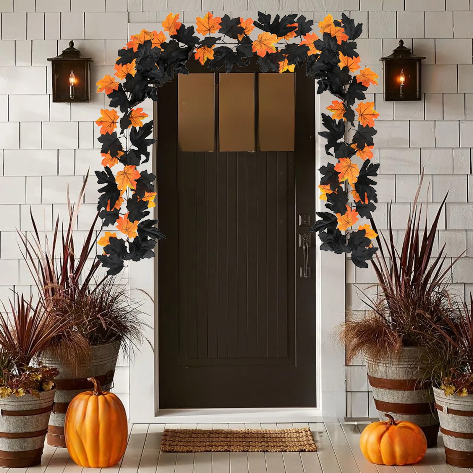 shyuyusa Halloween Black Artificial Vines Set - 2 Pack Fake Maple Leaf ...