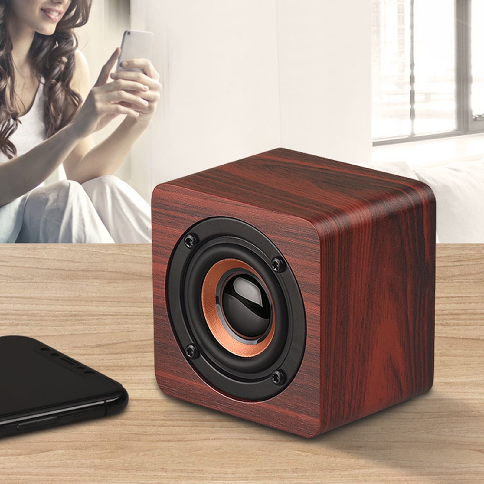 shyuyusa Portable Bookshelf Retro Wooden Bluetooth Mini Speaker ...