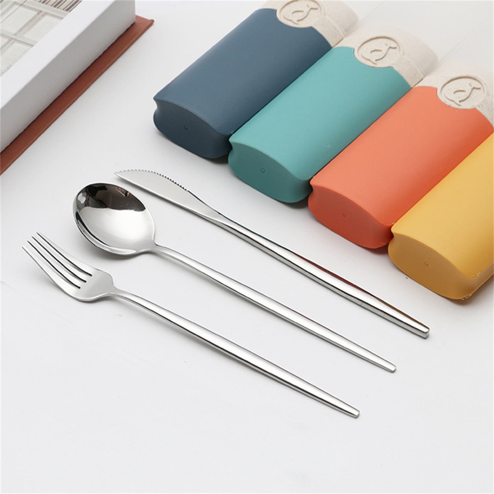 shyuyusa Straw Tableware Set Stainless Steel Flatware Set Portable Reusable Cutlery Set Travel ...