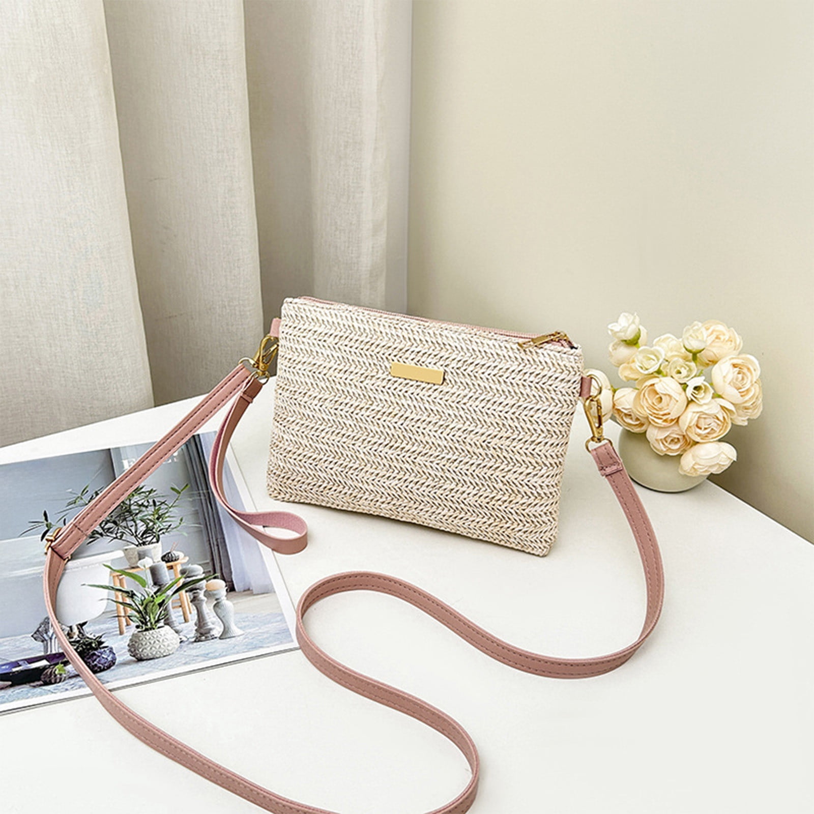shyuyusa Womens Straw Clutch Bag Bohemian Summer Beach Straw Zipper ...