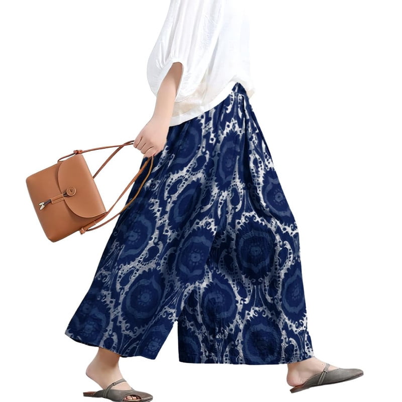 sicmoss Women's Loose Floral Printed Cotton Crop Pants Elastic Waist ...