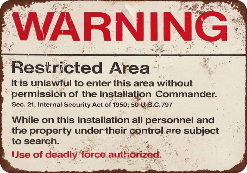 sign Warning Restricted Military Area 51 Vintage Look Reproduction ...