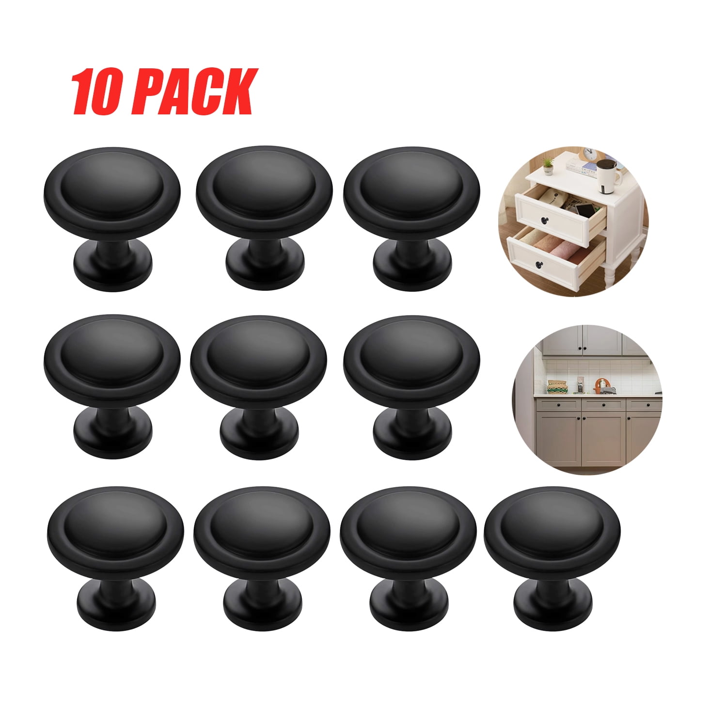 siisll 10 Pack Round Kitchen Cabinet Knobs Drawer Knobs Dresser Knobs Matte Black Zinc Knobs ...