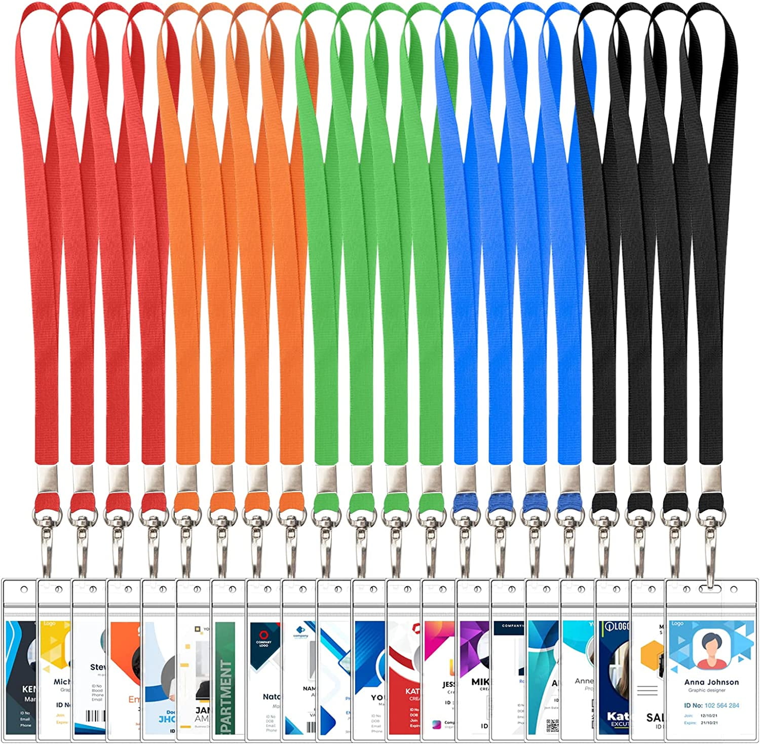 siisll 20 Pack ID Badge Holder Lanyard Bulk Lanyards with Lanyard Clear ...