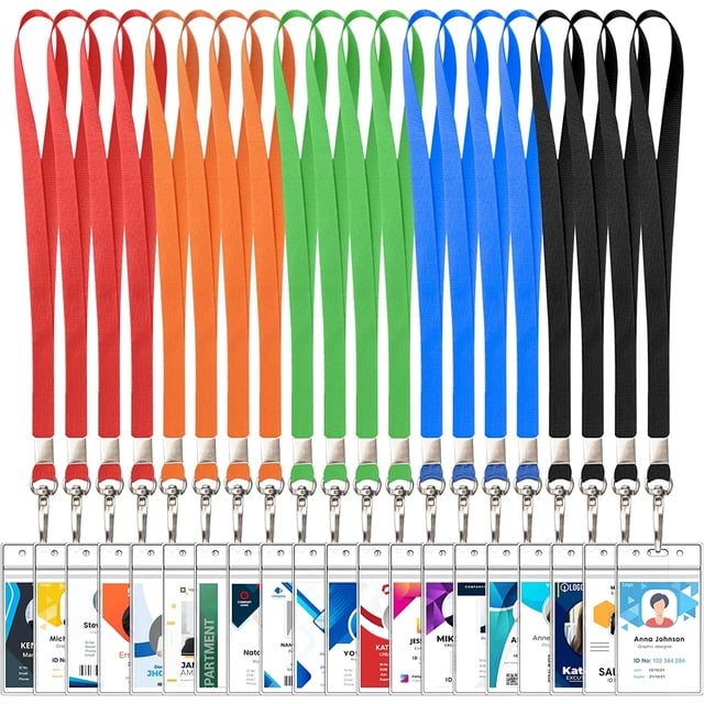 siisll 20 Pack ID Badge Holder Lanyard Bulk Lanyards with Lanyard Clear ...
