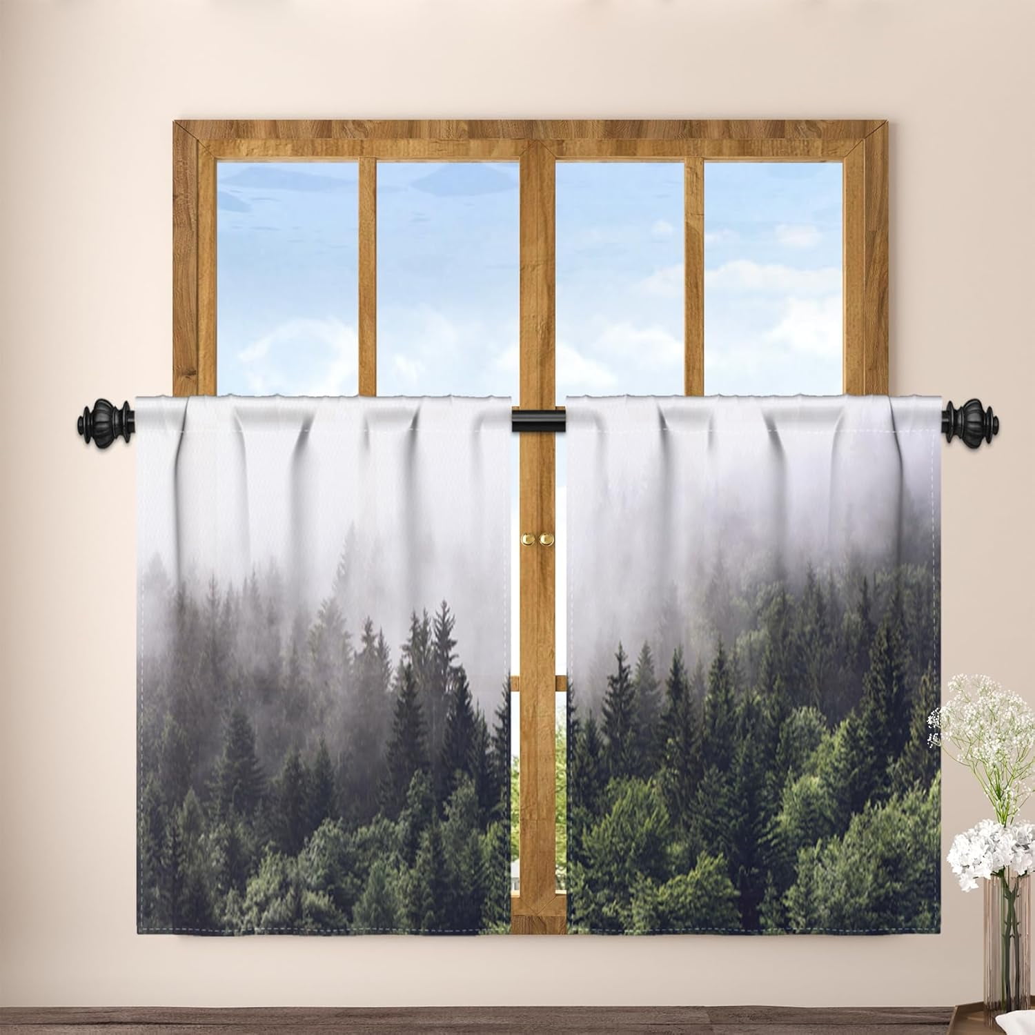 silau 26 x 36 Inch Misty Forest Small Kitchen Curtains Nature Window ...