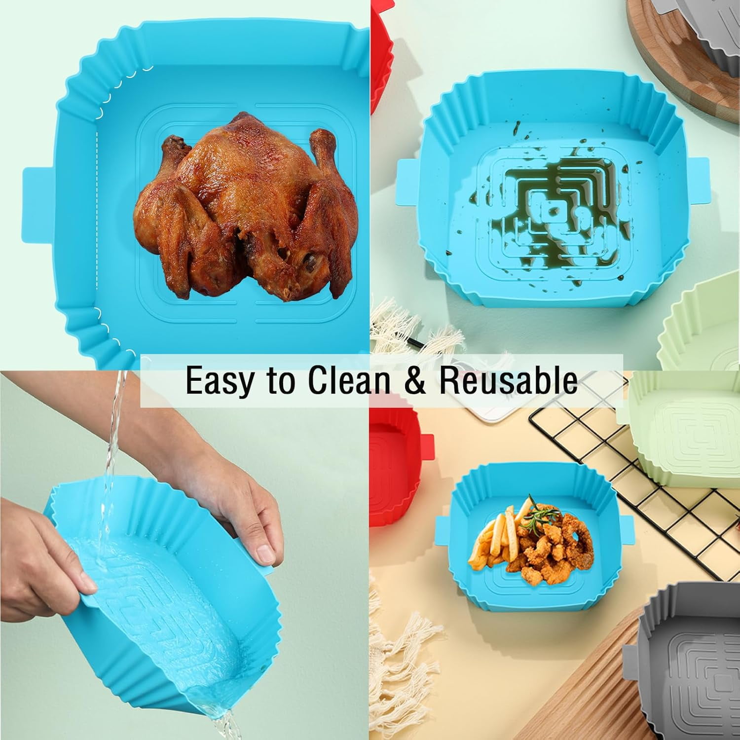silicone air fryer liners, 4pcs 7.6inch square air fryer silicone ...
