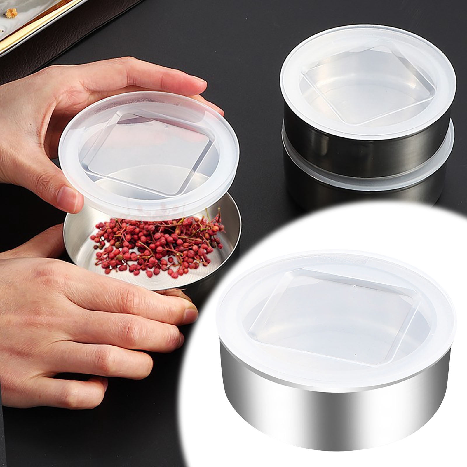 silver 304 Stainless Steel Magnetic Spice Jar Sealed Container ...