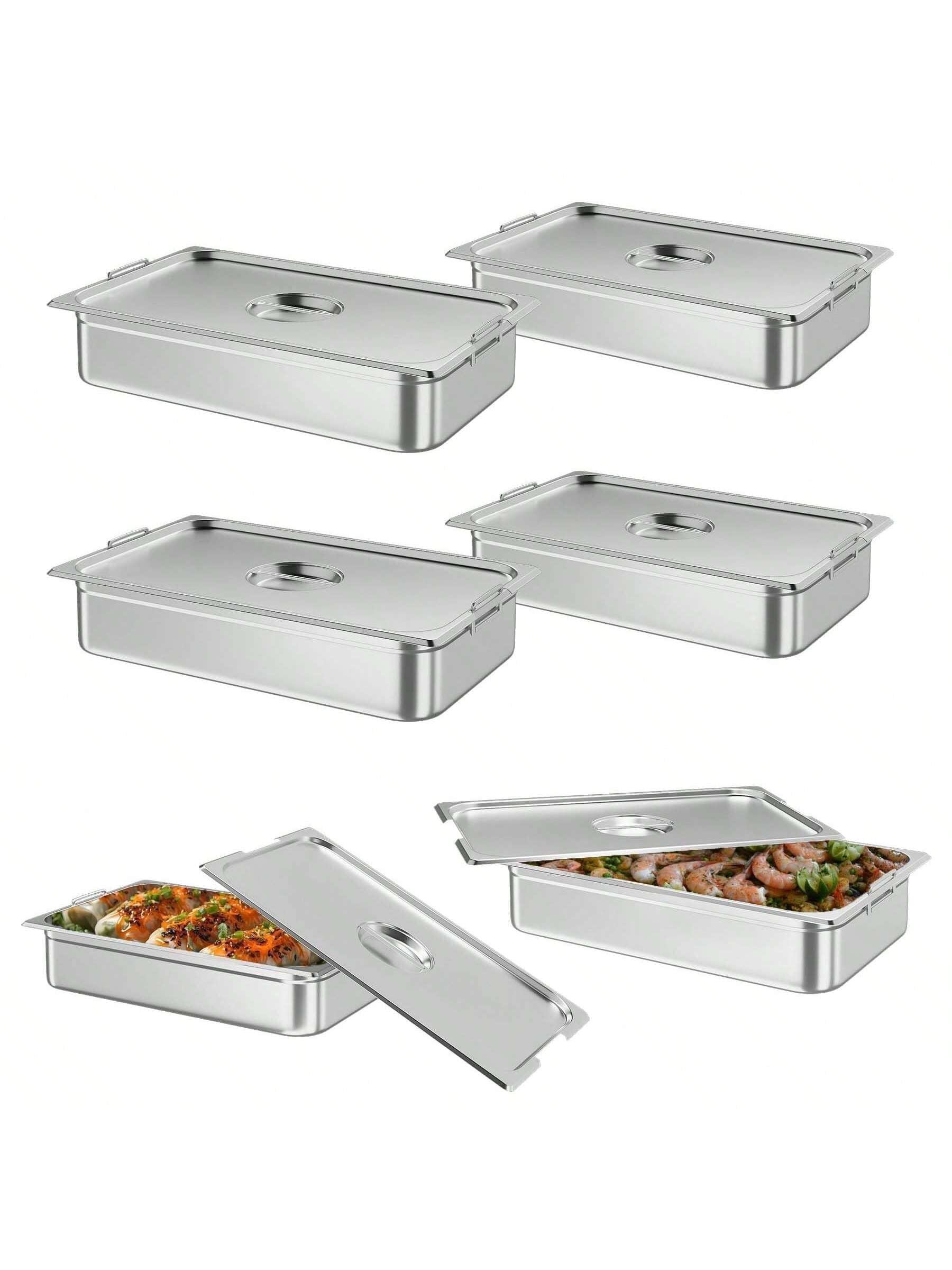 silver- 6 Pack Full Size Food Pans, 4 Inch Deep Commercial Catering ...