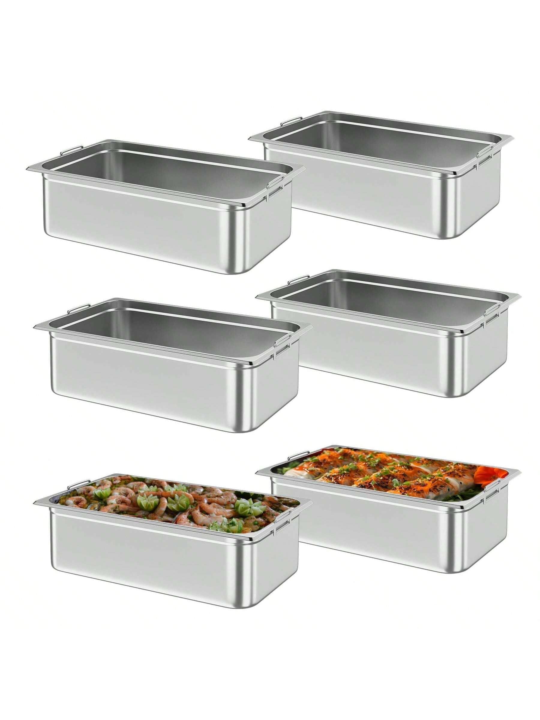 silver- 6 Pack Full Size Food Pans, 6 Inch Deep Commercial Catering ...