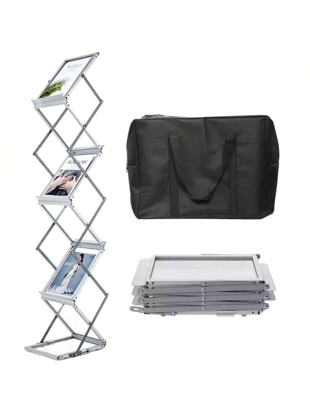 silver- Folding Magazine Rack,6 Pockets Aluminum Magazine Rack,Brochure ...