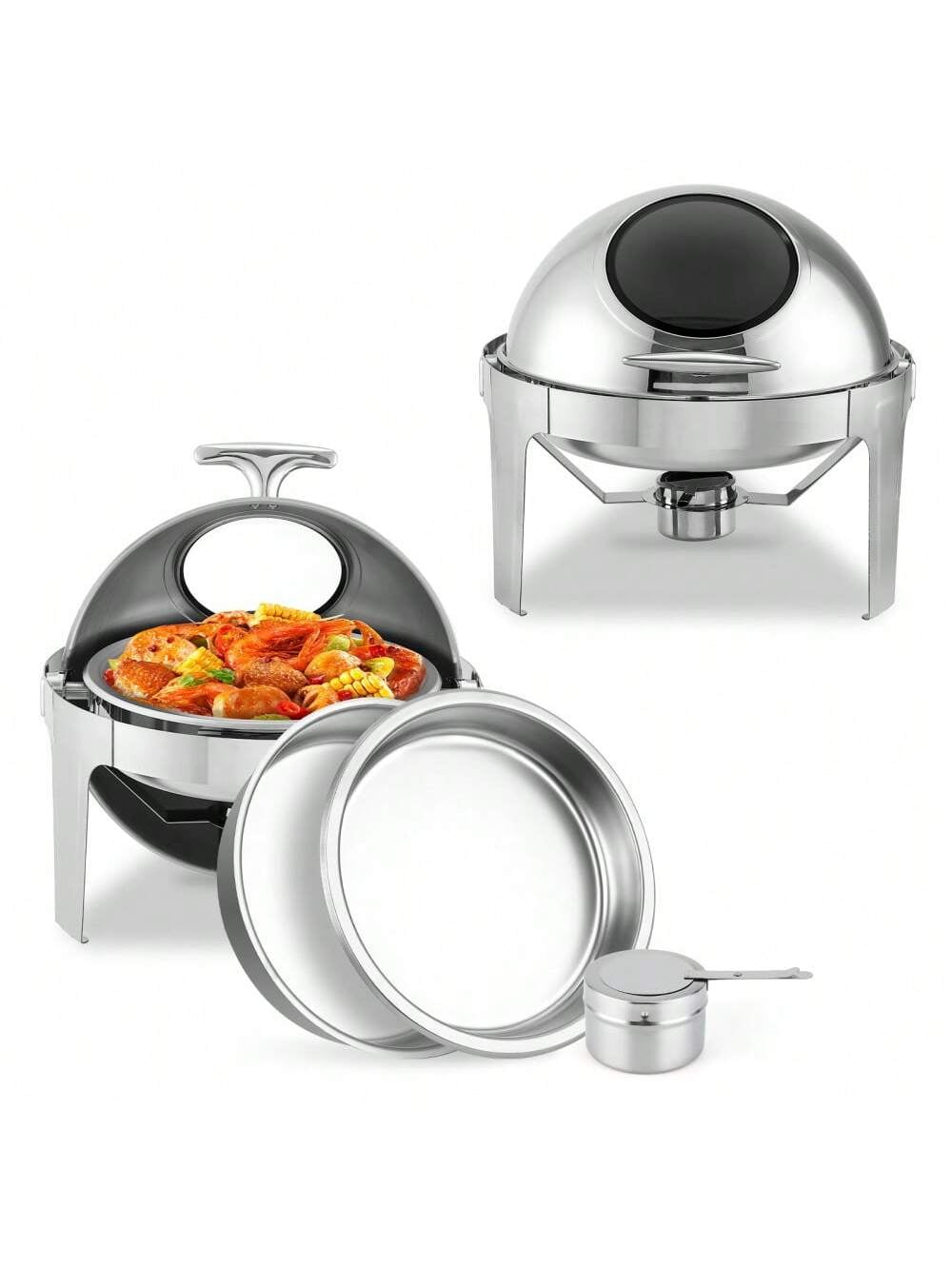 silver Roll Top Chafing Dish Buffet Set With Visible Window, 6.8 Quart ...
