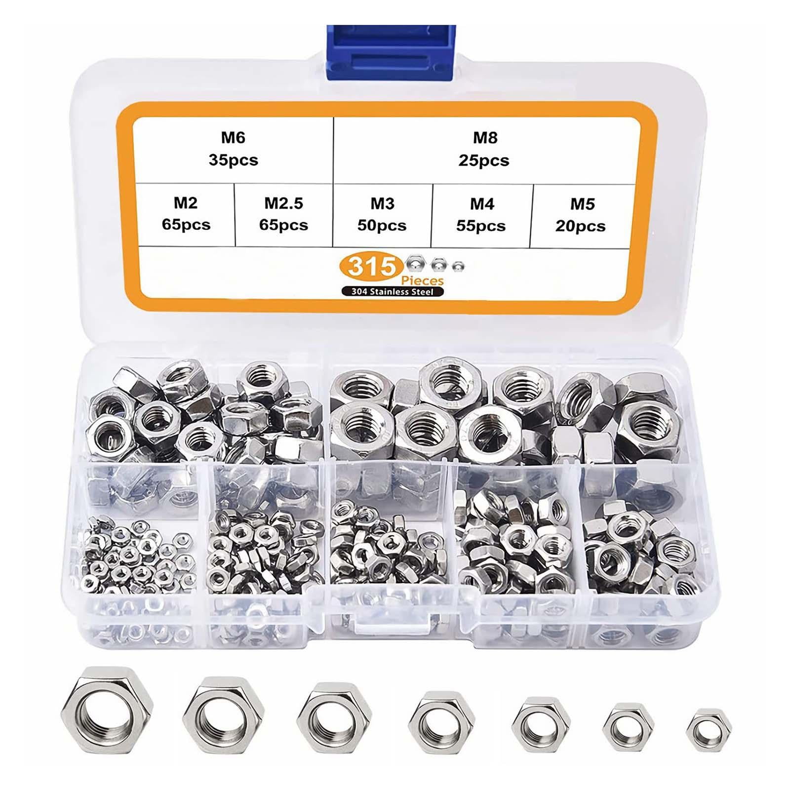 simhoa 315Pcs Metric Hex Nuts , Metric Hardware Nuts M2 M2.5 M3 M4 M5 M6 M8 Hexagon Nuts for ...