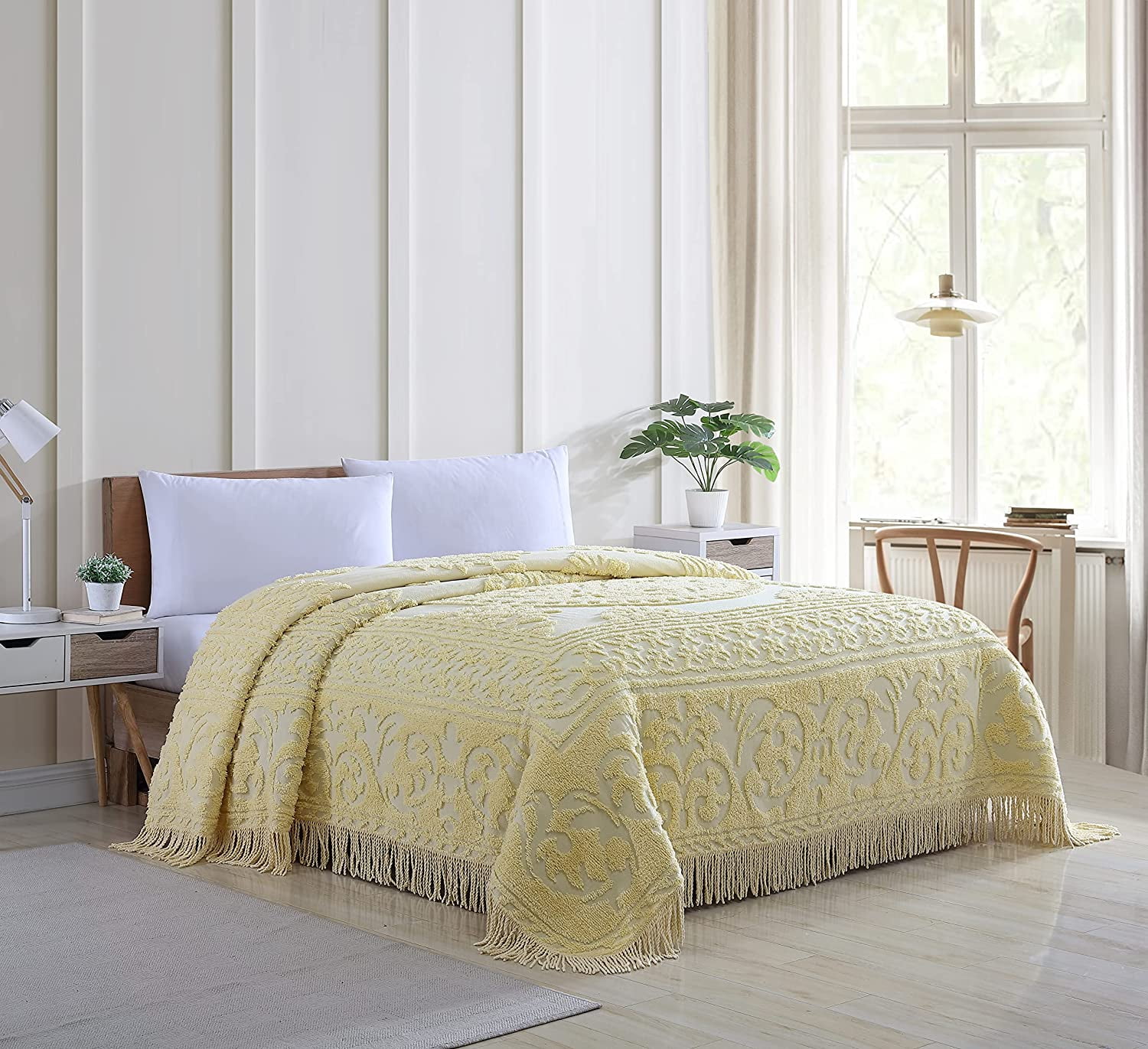 Beatrice Home Fashions Medallion Chenille Bedspread King White ...